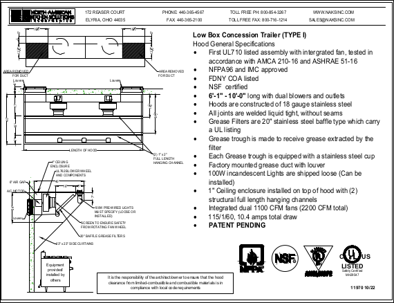 Hoodmart Stainless Steel Integrated Exhaust Low Box Concession w ...