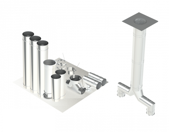 Two 12" Connection, 18" Pant Leg - Single Wall, Grease Duct, 10 ...