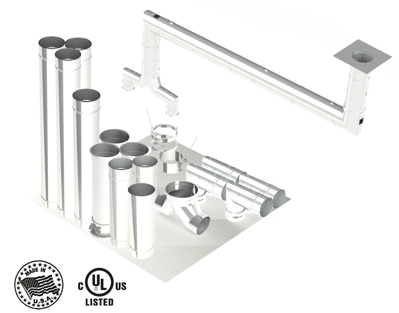 Two 14" Connection, 20" Pant Leg - Single Wall, Grease Duct, Two 90's ...