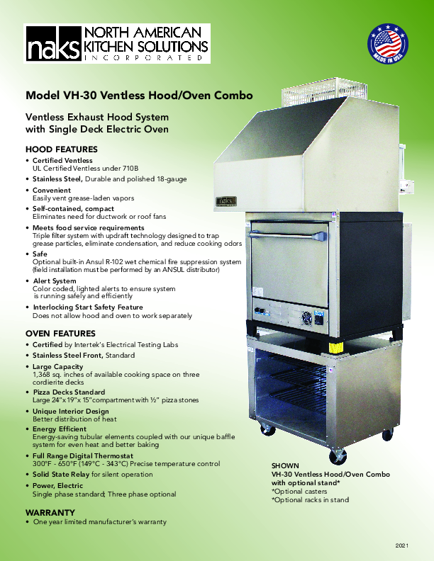 30" Ventless Single Deck Pizza Oven - No Fire Supp